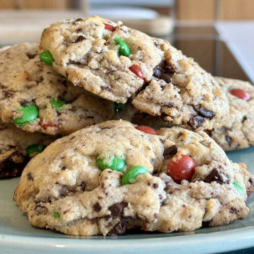 Santa’s Favorite M&M Cookies with Chocolate Chunks