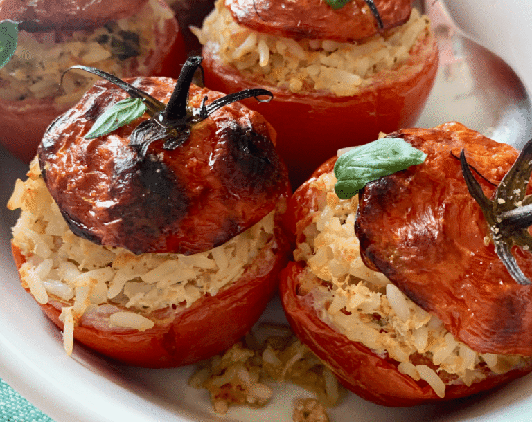 Easy Baked Stuffed Tomatoes with Rice and Herbs - Alice Dias
